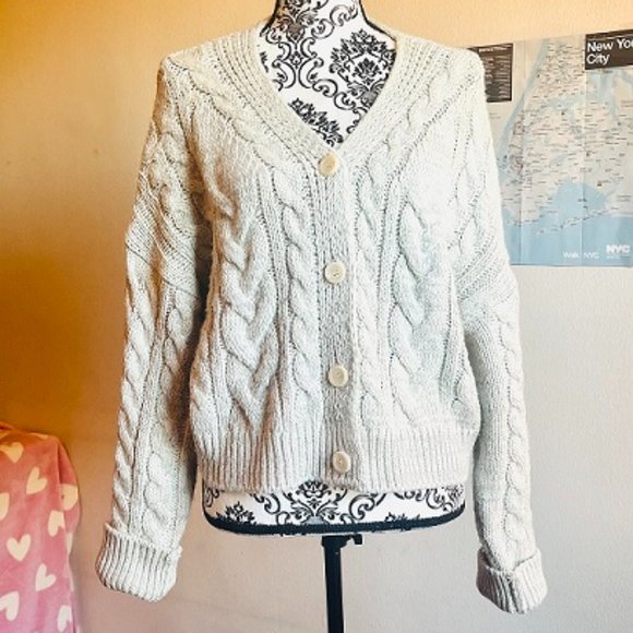 Humming Knit | Sweaters | Gray Cream Color Knit Wool Button Down ...